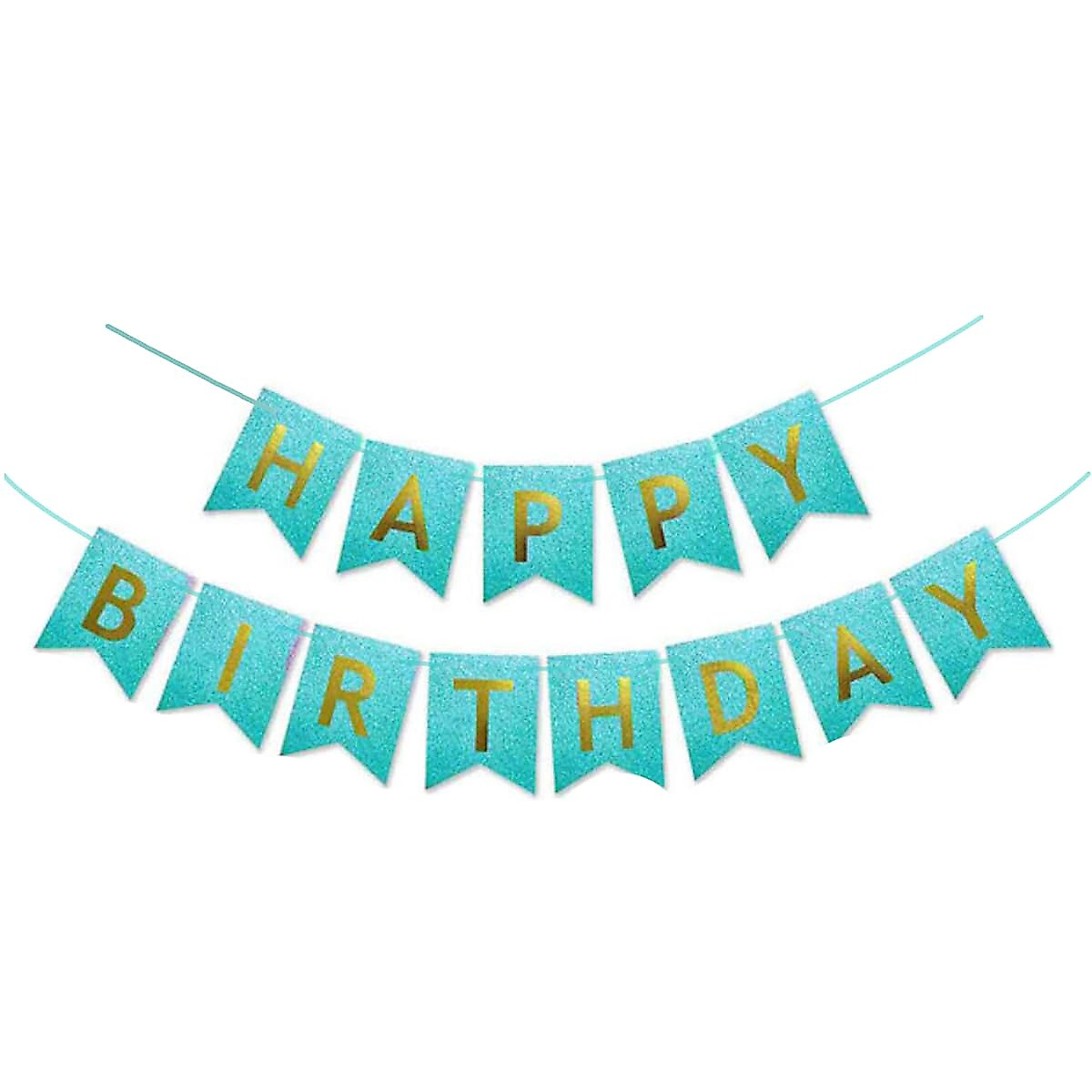 Teal Glitter Gold Happy Birthday Banner Sign Turquoise Aqua Decorations for Girls Men Women Anniversary Birthday Party Garland Backdrop Supplies Nursery Hanging Décor