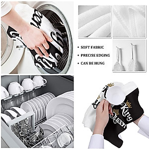 Kitchen Towel Set, Black White Word King Queen with Crown Fast Drying Microfiber Kitchen Towels Dish Cloths, Tea Towels/Bar Towels/Hand Towels Royal Black White Intersect (Set of 2, 18x28 Inch)