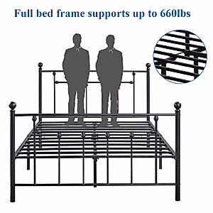 VECELO Full Size Metal Platform Bed Frame with Headboard and Footboard, Heavy Duty Slat Support/No Box Spring Needed Mattress Foundation/Underbed Storage Space, Victorian Style