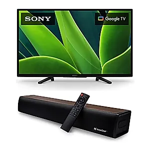 Sony KD32W830K 32-Inch HD LED HDR TV with Google TV (2022) Bundle with Knox Gear 60-Watt Compact Wireless Bluetooth Soundbar (2 Items)