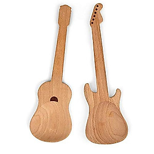 Kikkerland Guitar Shape Rockin Wooden Novelty Spoons- Heat Resistant, Set of 2