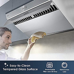 FOTILE JQG7502.G 30" Range Hood Unique Side-Draft Design for Under Cabinet or Wall Mount Modern Kitchen Vent Hood Powerful Motor LED Lights Mechanical Buttons Cooktop Bundle (1. Silver Gray)