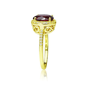 Ice Gems Yellow Gold Flashed Silver Simulated Garnet and Cubic Zirconia Round Halo Ring, Size 10
