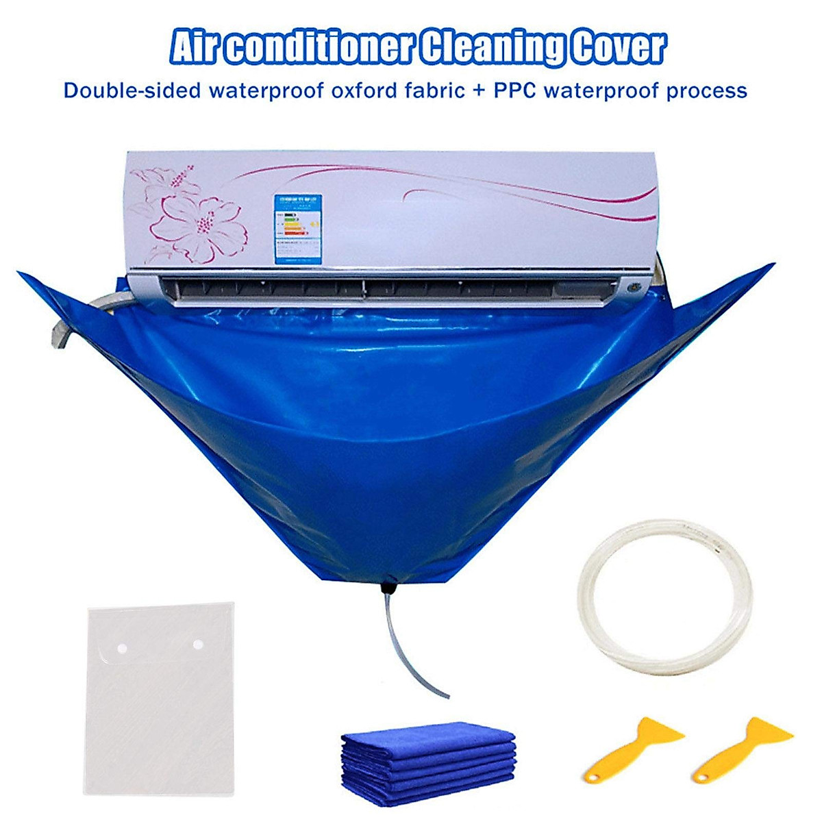 Air Conditioner Cleaning Cover, Waterproof Air Conditioner Cleaning Dust Protection Cover Bag with Water Pipe, Double-Sided Waterproof Oxford Fabric for Air Conditioners Below 1.5P