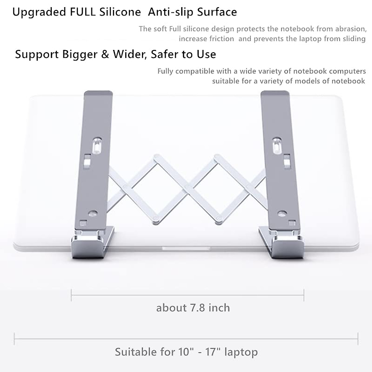 6-Levels Adjustable Laptop Stand, Gogobuddy Upgraded Full Silicone Non-Slip Laptop Stand for Desk Ergonomic Portable Notebook Holder Riser, Compatible with 10-17 inch Laptops and Tablets (Silver)