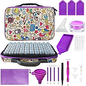 60 Slots Diamond Painting Storage Containers,Upgraded Diamond Art Accessories and Tools,Portable Diamond Painting Accessories Kits Organizer Case for Diamond Art Craft - Graffiti Pattern