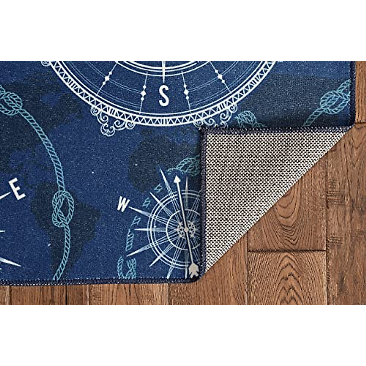 Linon Home Decor Products The Anywhere Washable Rug Velmer Blue & Ivory 3' X 5' Accent Rug