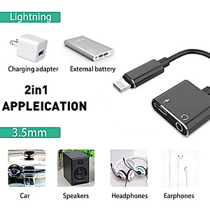 MFi Certified] Lightning to 3.5 mm Headphone Jack Adapter for iPhone, 2 in 1 Lightning to 3.5mm AUX Audio Charger Splitter Compatible with iPhone 14 13 12 11 XS XR X 8 7 Audio Earphone Adaptor