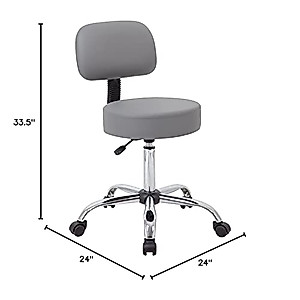 Boss Office Products Be Well Medical Spa Professional Adjustable Drafting Stool with Back, Grey