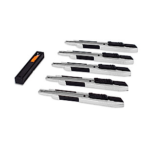 Internet's Best Snap-Off Utility Knife - Small - Set of 5 Pack - Blades Belt Clip - Retractable Razor Knife Set - Box Cutter Locking Razor Knife Tool - Good Grip