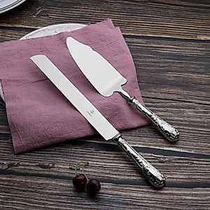 OTW PAVILION 2 Piece Wedding Cake Server Set,18/10 Stainless Steel Dessert Set Pie Server Cake Cutter Knife for Birthday,Anniversary,Holiday,Baby Shower,Party (Versailles, Stainless steel-V)