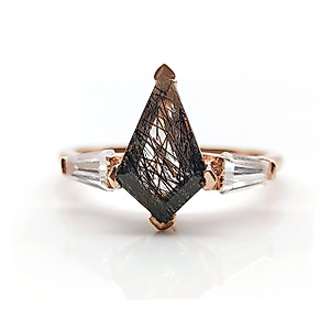 Rings For Women Black Rutilated Quartz Kite Cut Ring Art Deco Moissanite Ring Unique Designer Bridal Gift Beautiful Wedding Ring BY FOREVER GEMS & JEWELS