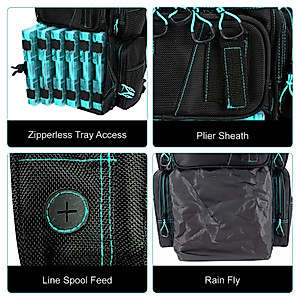 Evolution Fishing Drift Series Tackle Backpack – Seafoam, 3600 Size, Outdoor Rucksack w/ 6 Fishing Tackle Trays, Built In Rain Fly, Heavy Duty Fishing Backpack, Tackle Carrying Case