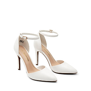 DREAM PAIRS Women's Oppointed-Lacey Pointed Toe Ankle Strap High Heel Stiletto Pumps Wedding Dress Shoes,Size 8.5,White/Pu,Oppointed_Lacey