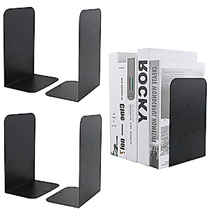 4PCS Black Bookends Heavy Duty Bookends Decorative Metal Cute Bookends for Kids Book Stoppers Holder Pair Organizer Bookshelf Decor Bedroom Library Office School Supplies, Book Shelves