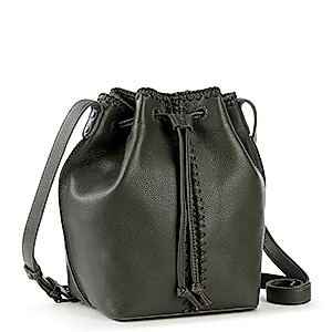 The Sak Womens Ivy Leather Drawstring Bucket, Moss, One Size US