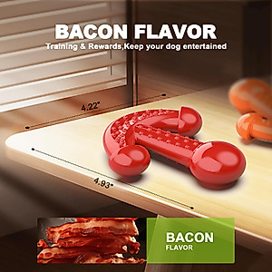 GFECMX Dog Toys for Small Dogs - Indestructible Dog Toy, Puppy Chew Toys for Teething - for Boredom,Dog Enrichment Toys,Puppy Toys to Keep Them Busy,Chew Toys for Aggressive Chewers,Medium,Bacon,Red