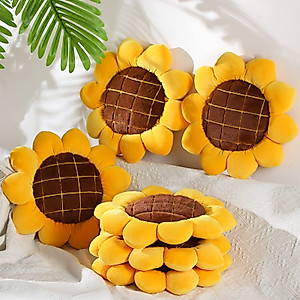 Unittype 6 Pcs Fall Sunflower Floor Pillow Kids Floor Cushions for Classroom Christmas Party Favor Gift Throw Pillow Yellow 3D Plush Chair Cushion Reversible Decorative Mat Flower Chair Pad, 15''