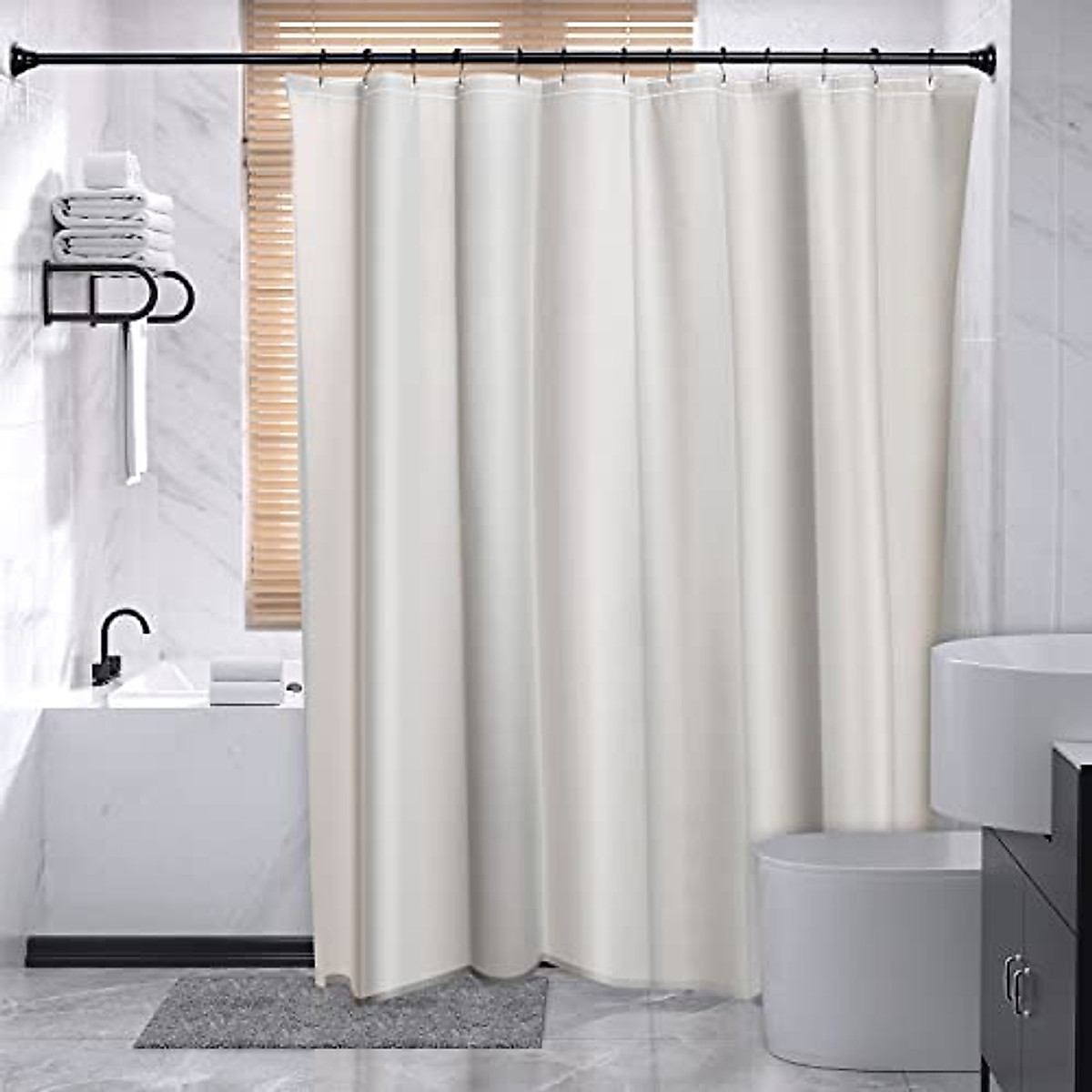 TENOVEL Shower Curtain Hooks, Metal S Shaped Shower Rings Rust Proof for Bathroom Shower Rods Curtains, Durable Stainless Steel Bathroom Shower Curtain Hanger, Matte Black, Set of 12