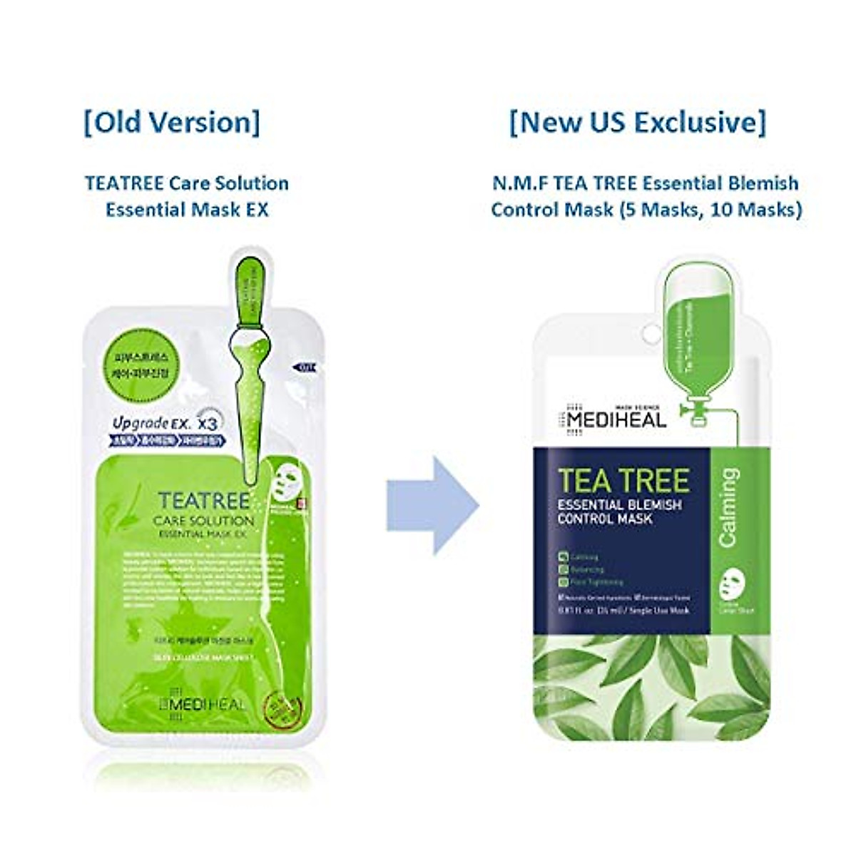 Mediheal Official [Korea's No 1 Sheet Mask] - Tea Tree Essential Blemish Control Mask - Skin Soothing & Sebum Control Mask Pack for Sensitive Oily Skin(10 Masks)