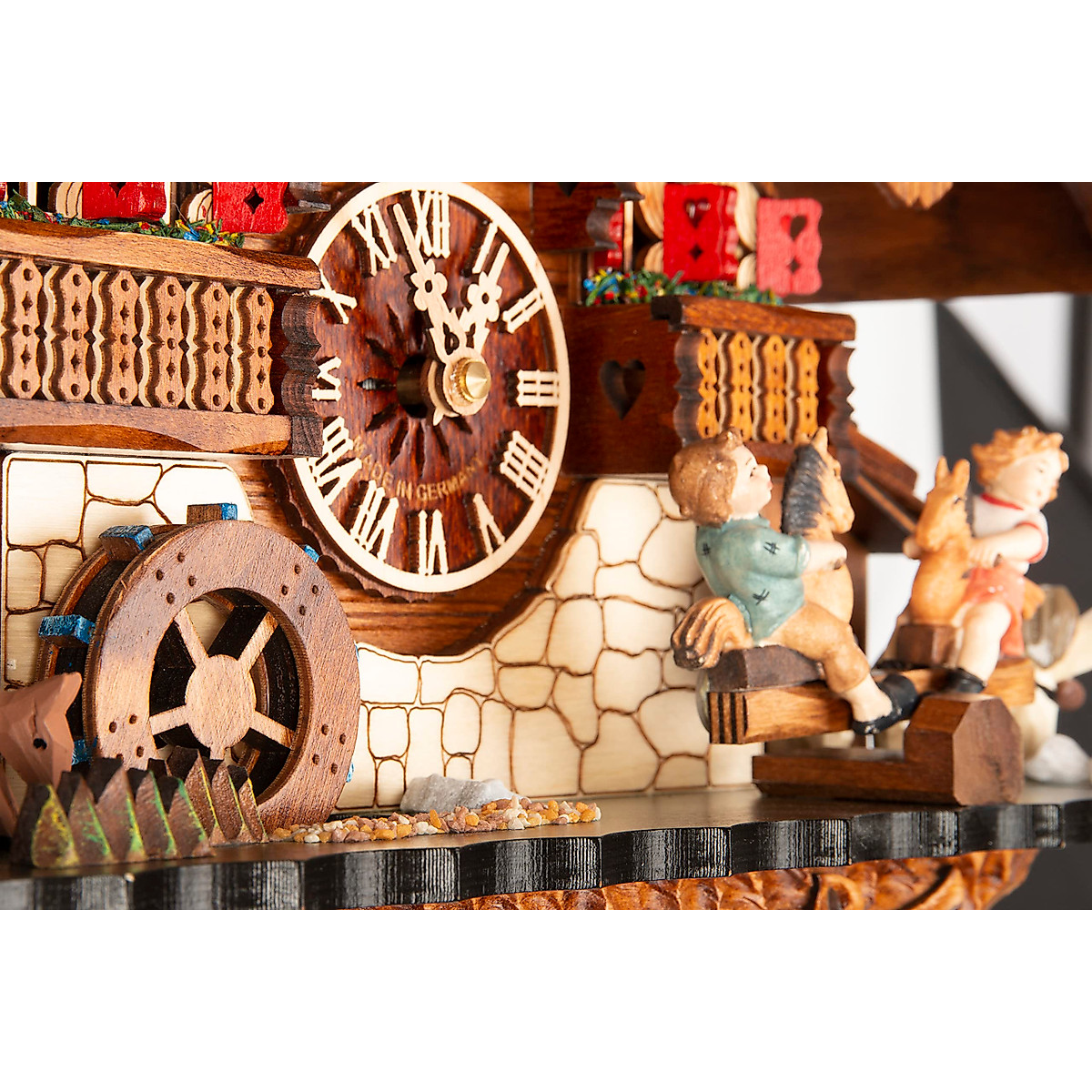 Cuckoo-Palace Large German Cuckoo Clock - The Seesaw Mill Chalet with Quartz Movement with Moving Seesaw - Black Forest Clock