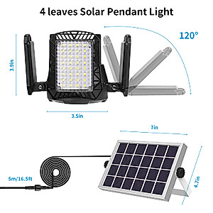 Yomisga Solar Powered Outdoor Shed Light 176LED Solar Pendant Lights with Remote, Motion & 5 Lighting Modes Waterproof Daytime Available Solar Indoor Lamp for Gazebo Garage Shop Barn Home House