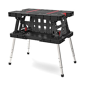 Keter Folding Compact Adjustable Workbench Sawhorse Work Table with Clamps 700 lb Capacity
