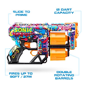X-Shot Skins Dread Sonic Robotnik Blaster with 24 Darts - Malice Skin by ZURU, Double Rotating Barrels, Air Pocket Dart Technology, Toy Foam Blaster for Kids, Teens and Adults