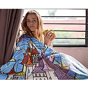 Disney Beauty and The Beast Stained Glass Enchanted Castle Plush Throw Blanket 46' x 60'