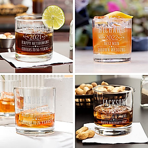 TEEAMORE Personalized Rocks Old Fashioned Initial Whiskey Glass Add Your Name Text Year Cocktail Glasses Gift 10.25oz