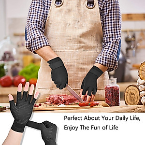 Copper Wrist Compression Arthritis Gloves (1 Pair), Wrist Support Brace Fingerless Glove with Adjustable Strap for Hand Pain Relief, Carpal Tunnel, Rheumatoid, Tendonitis, Swelling, Fits Women & Men