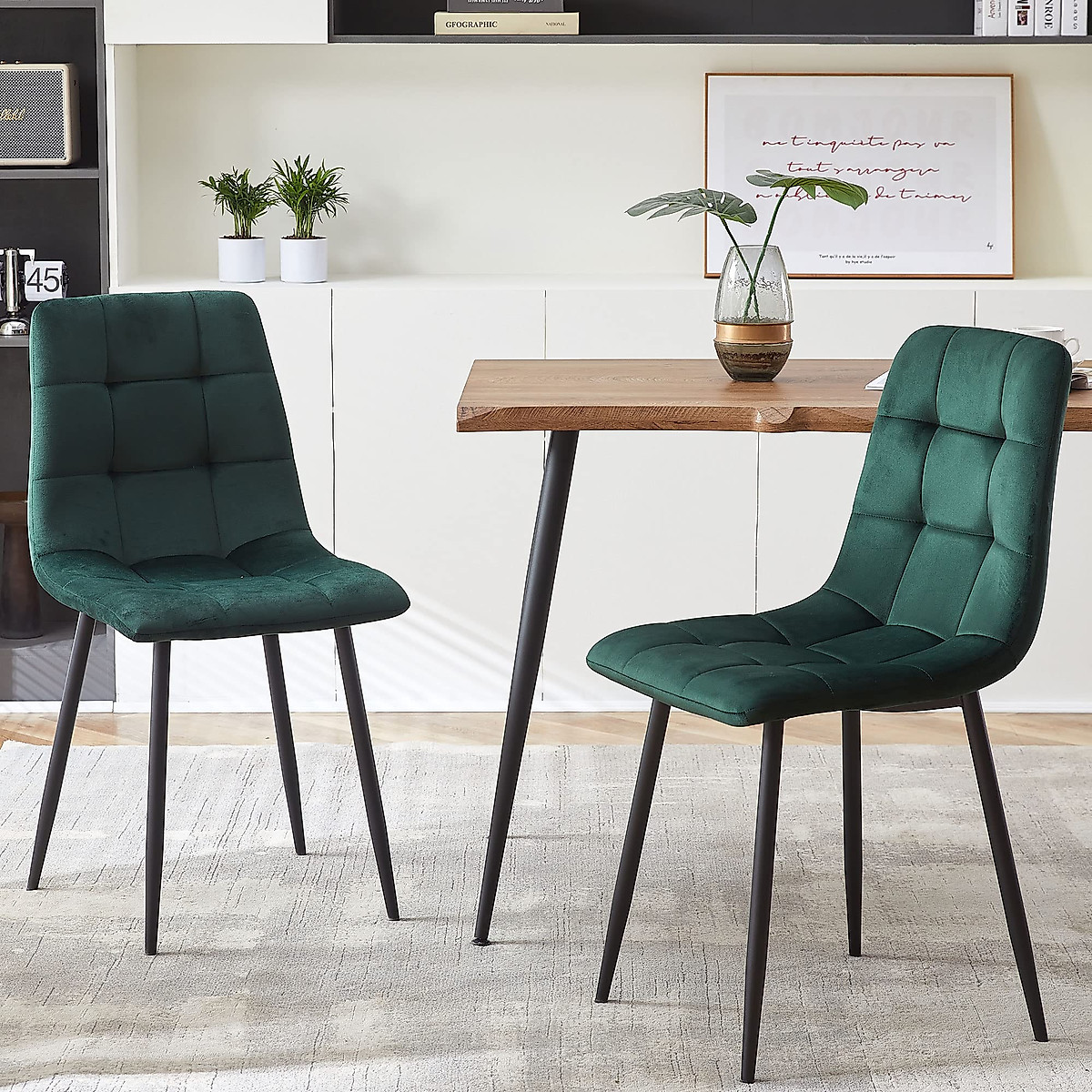 NORDICANA 5-Piece Dining Table Set, 47 in Modern Irregular Rectangle Kitchen Table & 4 Forest Green Velvet Upholstery Side Chairs, Metal Legs, Dining Room Set for 4