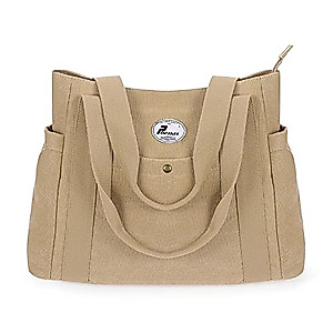 Phenas Women's Tote Shoulder Bag With Zipper Canvas Handbag Top Handle Satchel Bags Large Capacity Shopping Bag Travel Commuter Tote Bag Pool Beach Bags