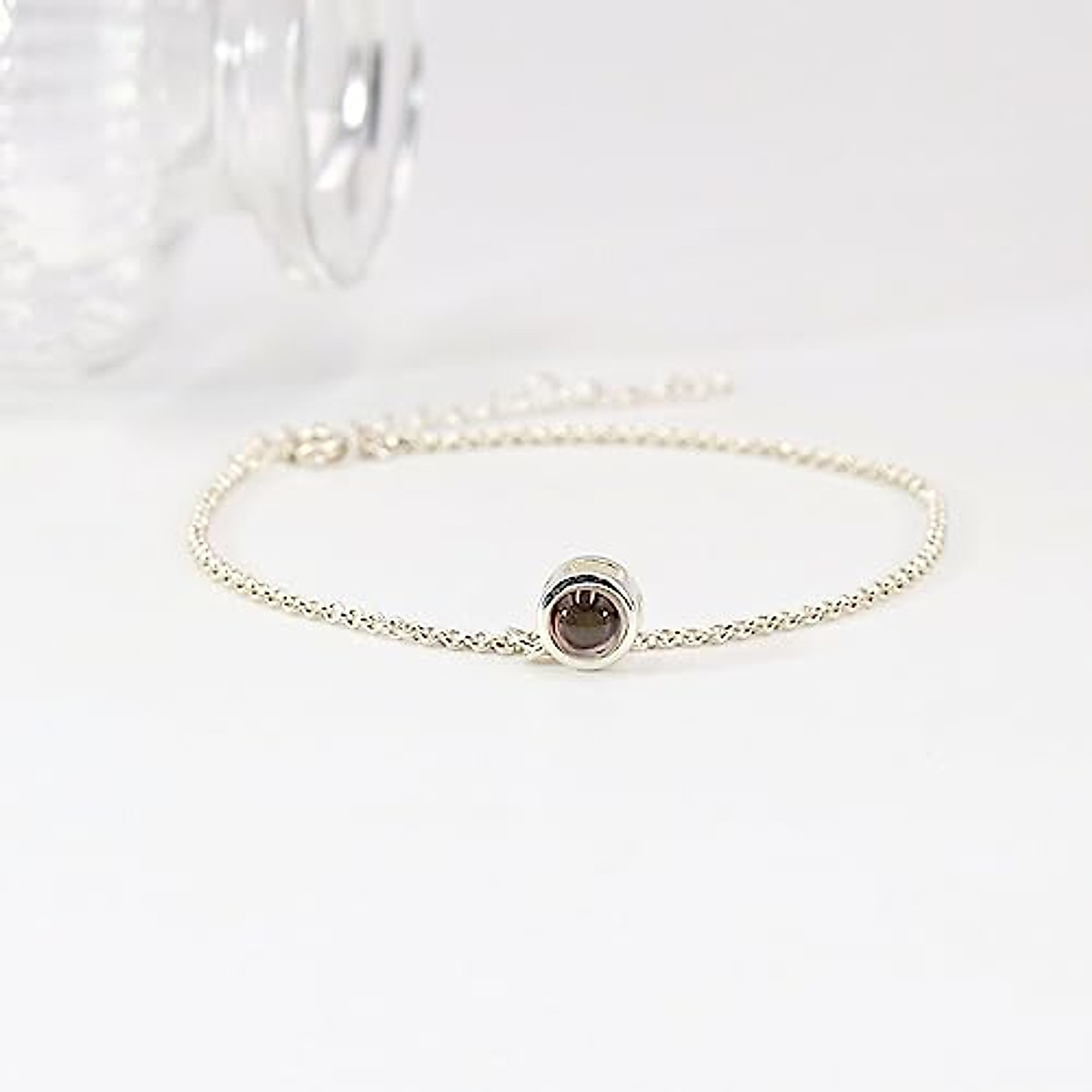 Kislumi Custom Bracelets with Picture Inside, Dainty Bracelet for Women, Customized Projection Bracelets with Photos, Picture Bracelet Personalized Photo, Memorial Gifts for Women/Family/Dog, Silver, Gold, Rose Gold