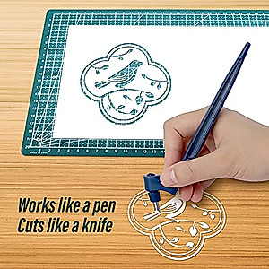 Craft Cutting Tools, Craft Cutting Tools Pen, 360 Degree Rotating Cutting Blade Stainless Steel Craft Knives, Handheld Paper-Cutting Tool with 3 Cutter Heads for Craft (Blue)