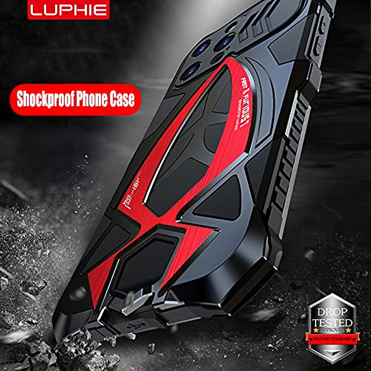 Metal Compatible with for iPhone 13 Pro Max Case 6.7 inch 2021 with Screen Protector Silicone 360° Full Camera Protection Shockproof Phone Case Fundas Black Red