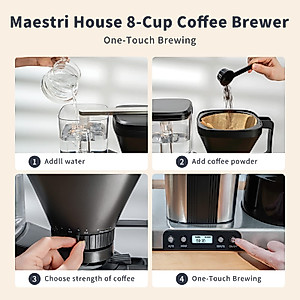 Maestri House Coffee Maker, 8-Cup Drip Coffee Machine with Stainless Steel, One-Touch Brewing and Adjustable Strength, Automatic Start, Glass Carafe and Keep Warm Plate, 1.2L Large Capacity Water Tank