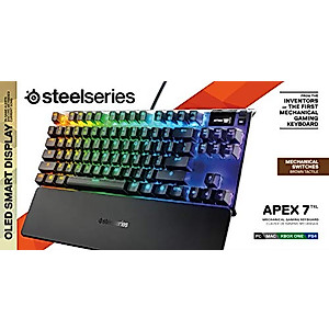 SteelSeries Apex 7 TKL Compact Mechanical Gaming Keyboard – OLED Smart Display – USB Passthrough and Media Controls – Tactile and Quiet – RGB Backlit (Brown Switch)