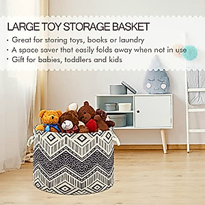 ALAZA Geometric Ethnic Striped Pattern Gypsy Mexican Folk Storage Basket Gift Baskets Large Collapsible Laundry Hamper with Handle, 20x20x14 in