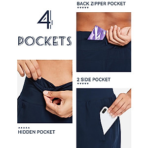 BALEAF Women's 5" Workout Shorts Gym Running Shorts Athletic with Liner High Waistband Quick Dry Sports Zipper Pockets Navy S