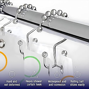2lbDepot Shower Curtain Rings Hooks - Chrome Finish - Premium 18/8 Stainless Steel - Double Hooks with Easy Glide Rollers Rust Resistant Metal Hook, Six Finishes Available - Set of 12 for Shower Rods
