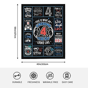 4 Year Old Boy Birthday Gift Throw Blanket 50" x 40", Birthday Gifts for 4 Year Old Boys, Four Year Old Boy Gifts, 4Yr Old Boy Birthday Gift Ideas, Birthday Present for Boy Age 4, 4th Birthday Gift