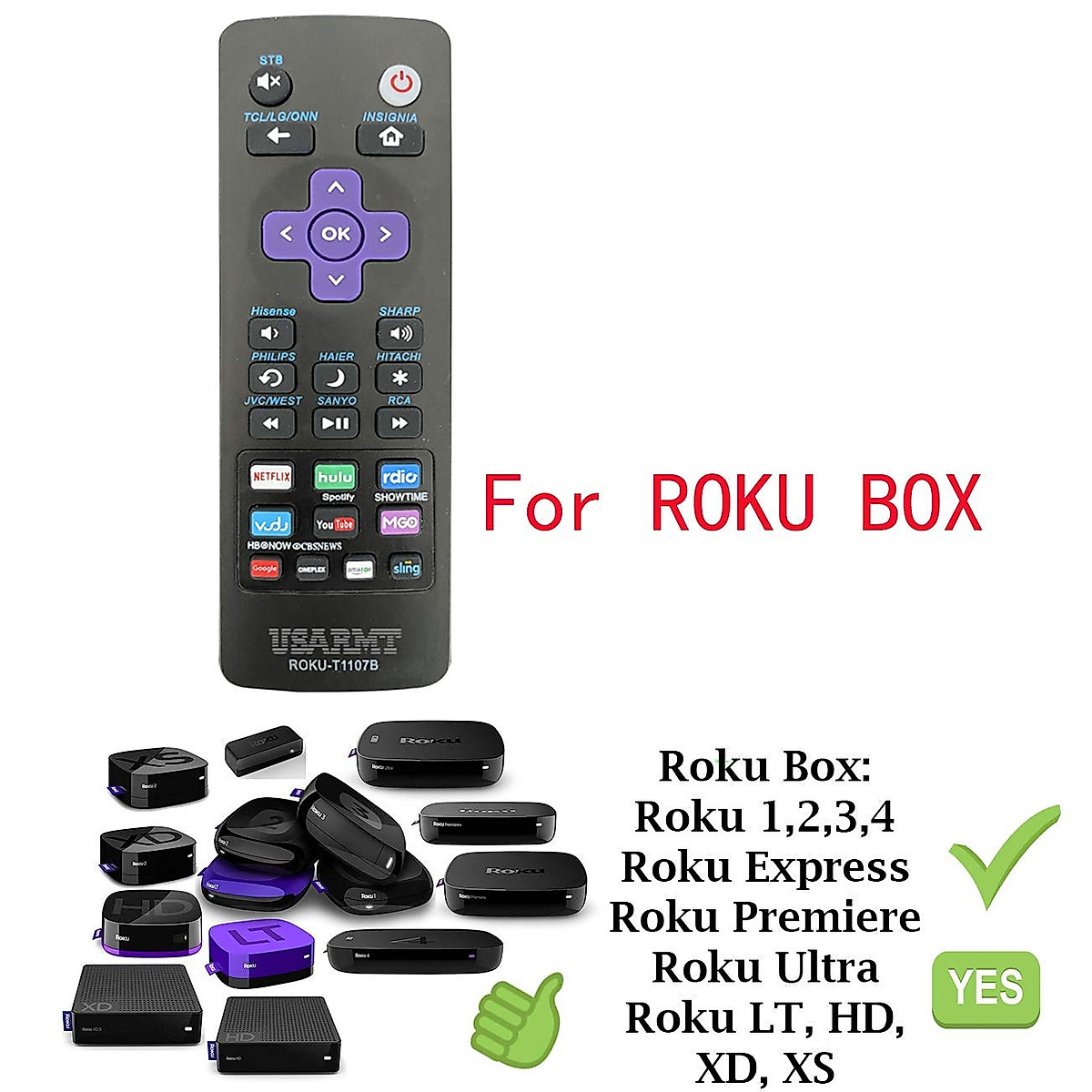 Universal Remote for All Roku TV fit for Roku 1/2/3/4 HD LT XS XD, Hisense/TCL/Sharp/Insignia/ONN/Sanyo/LG/Hitachi/Element roku TV w/ 10 Shortcut Keys [NOT for Roku Stick]