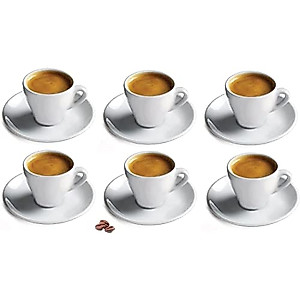 Cuisinox White Porcelain Espresso Cups and Saucers Set, 2 oz., Set of 6