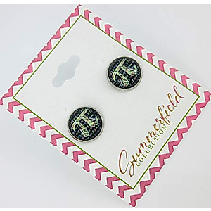 Stainless Steel Pi Print Glass Stud Earrings 12mm