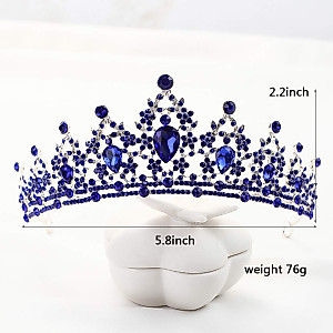 FORSEVEN Crystal Wedding Crown Queen Tiara Bride Crowns for Women Girls Rhinestone Decor Headband Hairband Princess Birthday Party Tiaras Bridal Hair Ornaments Wedding Supplies Accessories (Blue)