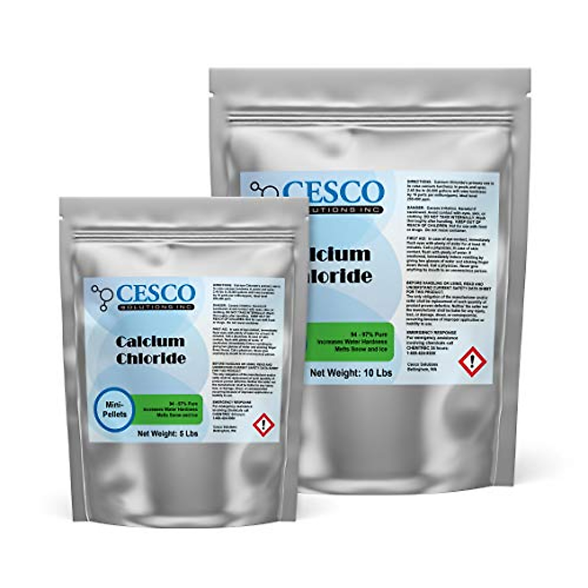 Cesco Solutions – Calcium Chloride Mini Pellets – 94-97% Pure – Ice Melt, Pool Calcium Increaser, Controls Dust & Dirt, Easy Pour, Resealable Package (5 lbs)