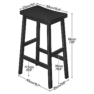 HOOBRO Bar Stool Set of 2, Bamboo Bar Chairs, 26 Inches Kitchen Counter Stools with Footrest, Saddle Stools, for Living Room, Dining Room, Party Room, Industrial Style, Black BB03MD01