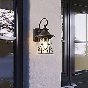European Outdoor Wall Light Matte Black Fixture 15.7 Inch with Seed Glass Shade Waterproof Outside Wall Mount Garden Home Lamp E27 Sconce for Exterior House Porch Patio Outside