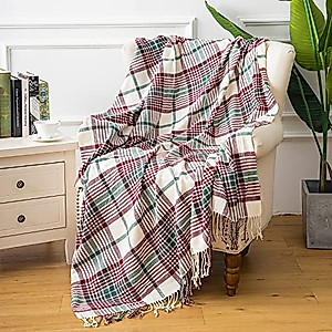 Geehouz Decorative Plaid Blanket Soft Christmas Sage Green Faux Cashmere Throw Blankets with Tassels for Halloween Farmhouse Home Decor 50" x 60" (Sage Green Plaid)